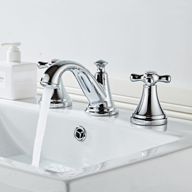 GoldenwarmUK Basin Taps Double-handle Three-hole Traditional Bathroom ...