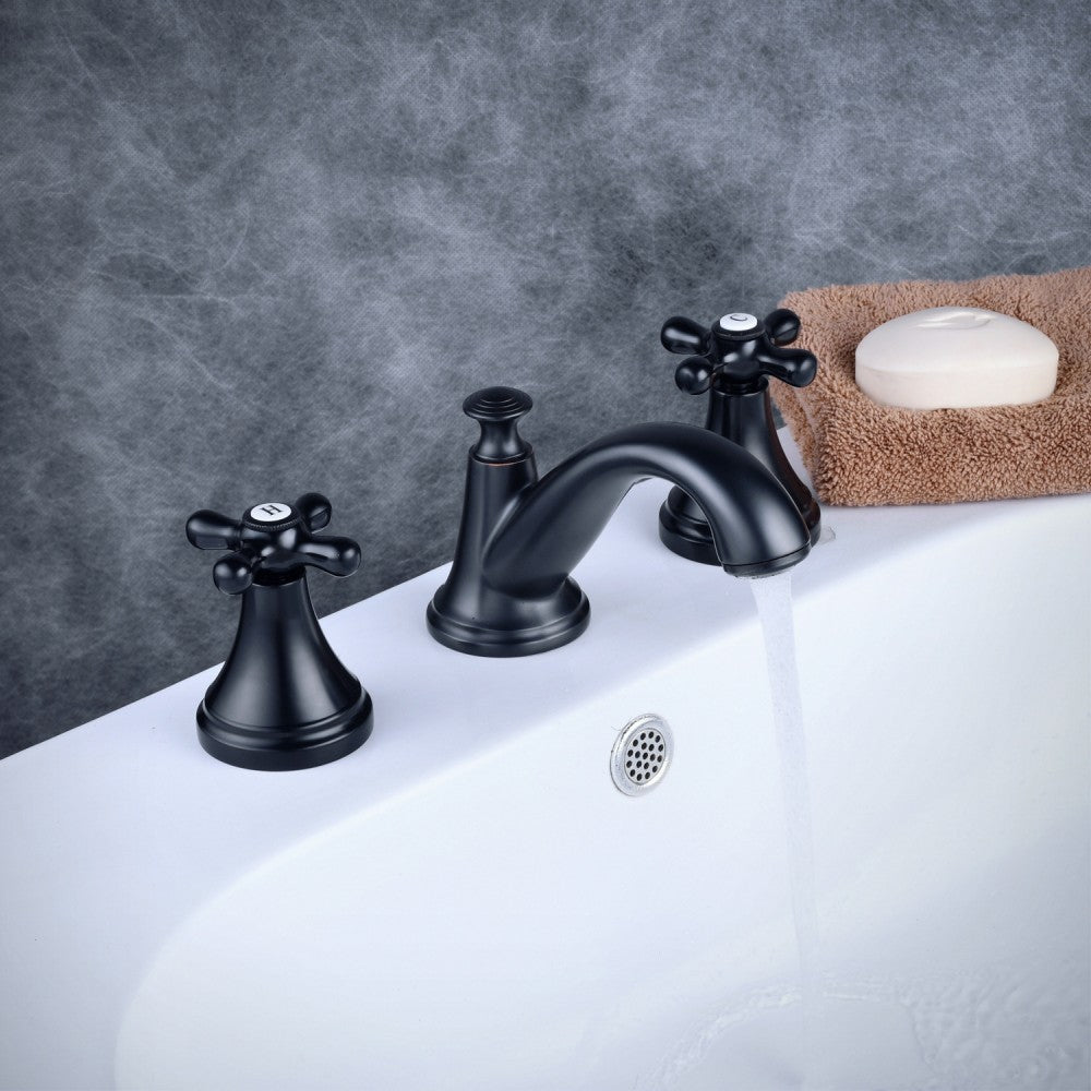 GoldenwarmUK Basin Taps Double-handle Three-hole Traditional Black Faucet