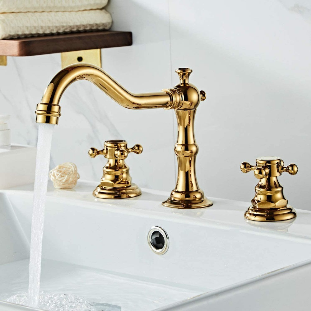 GoldenwarmUK Basin Taps Traditional Brass Gold Bathroom Faucet Dual ...