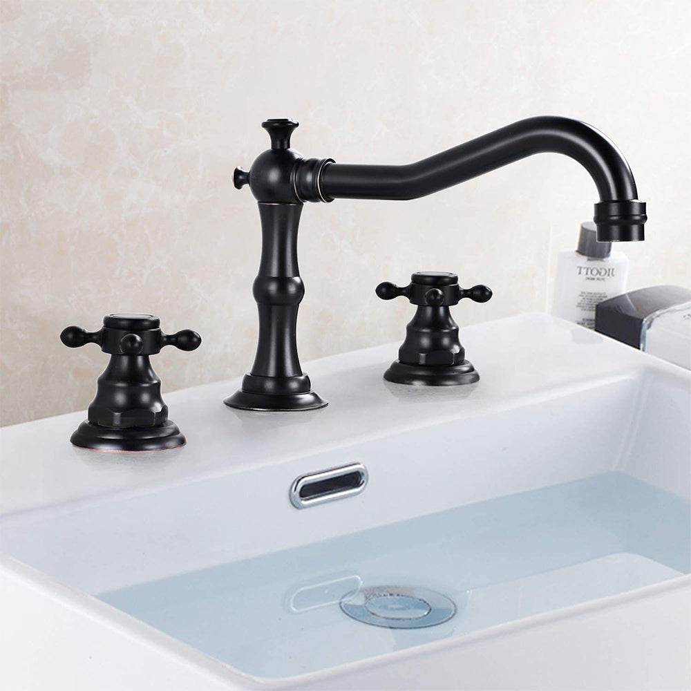 GoldenwarmUK Basin Taps Traditional Brass Black Bathroom Faucet 3 Hole