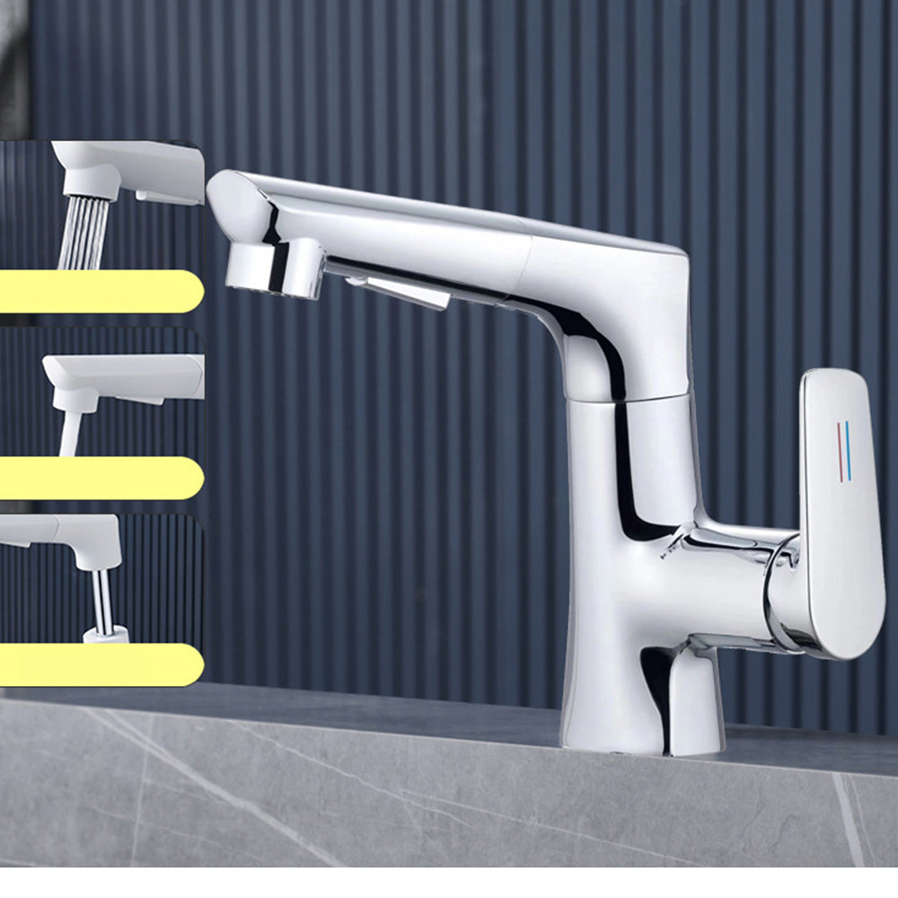 GoldenwarmUK Bathroom Basin Taps Pull Out Spray Tap Lifting Faucet Sliver