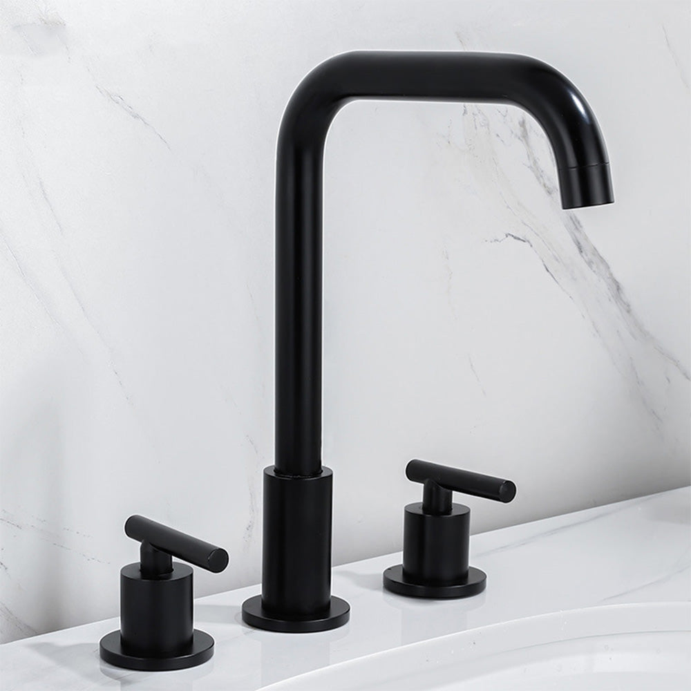 GoldenwarmUK Deck Mounted Brass Black Basin Taps Waterfall 3 Hole