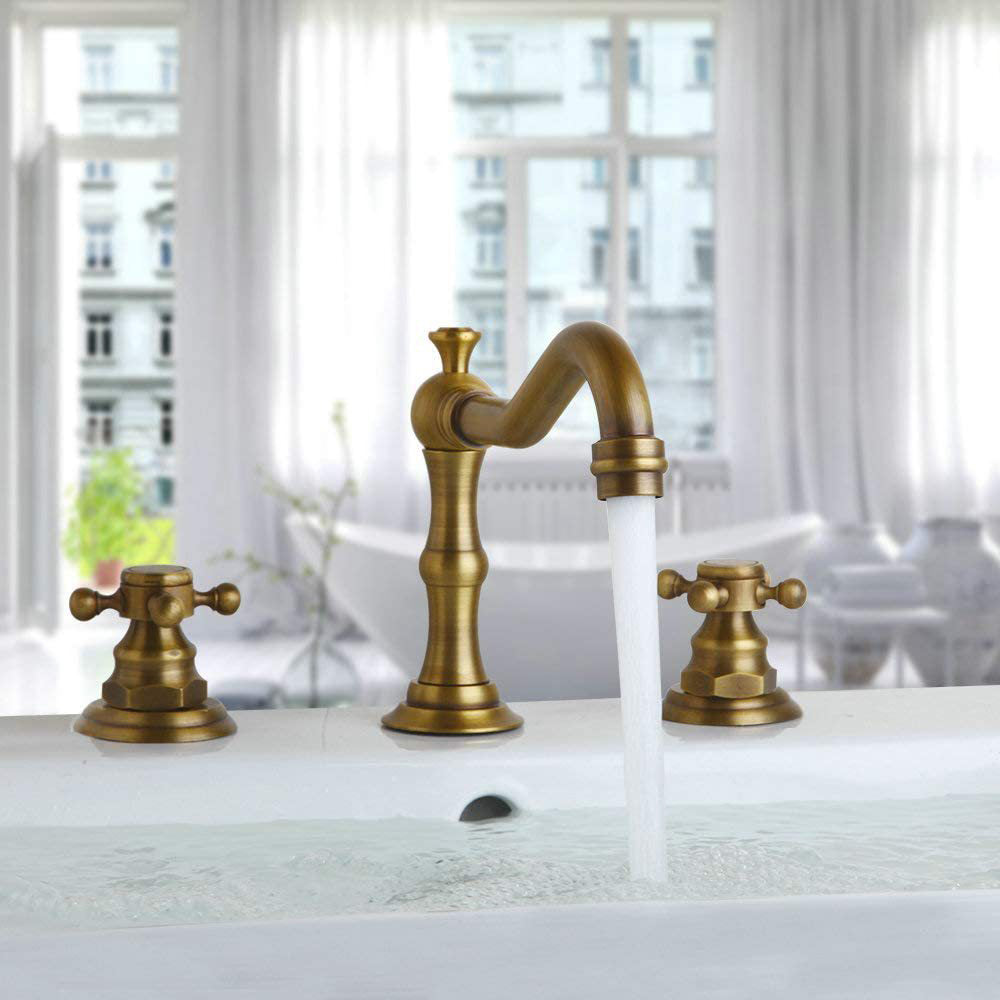 GoldenwarmUK Basin Taps Traditional Brass Bathroom Faucet with Dual ...