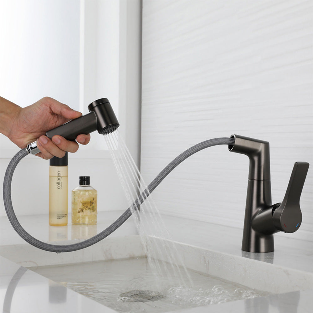 GoldenwarmUK Bath Taps Single Hole Height Adjustable Pull Out Basin Taps