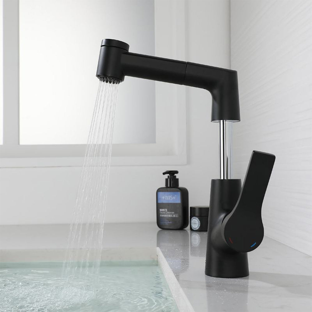 GoldenwarmUK Bath Taps Single Hole Height Adjustable Pull Out Basin Taps