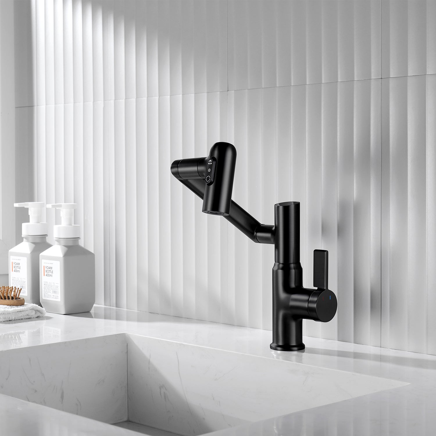 Bath Taps Temperature Display Single-Hole Black Sink Tap|GoldenwarmUK