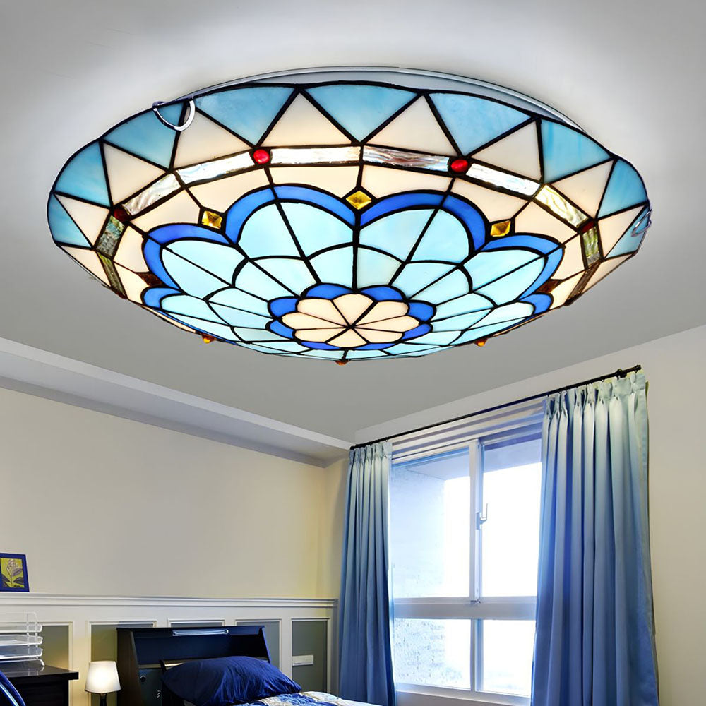 Goldenwarm Vintage Blue Glass Ceiling Lights Modern Bedroom Ceiling Light