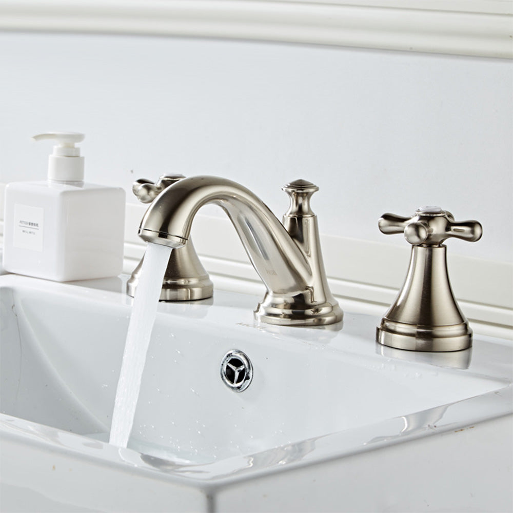 GoldenwarmUK Basin Taps Double-handle Three-hole Traditional Bathroom Tap